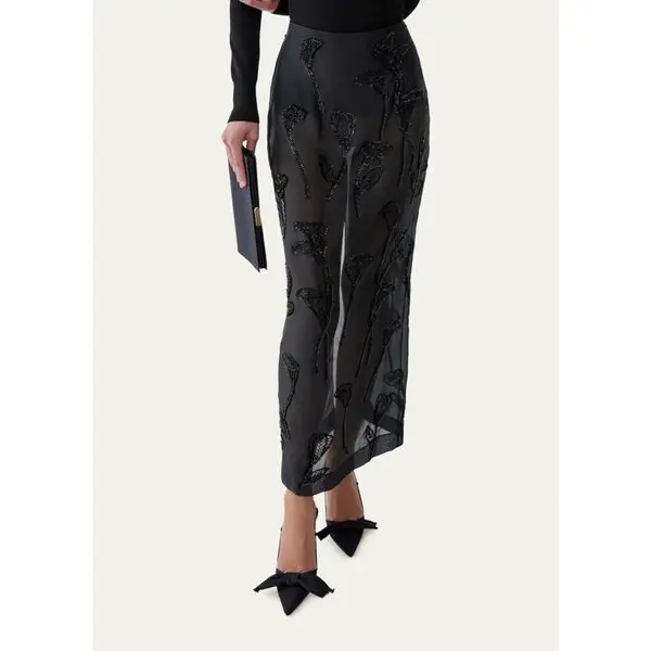 Carolina Herrera Embellished Silk Maxi Skirt
