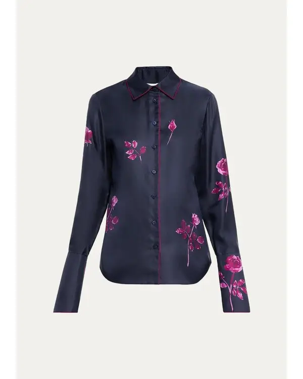 Lafayette 148 New York Floral-print Silk Twill Blouse - Ink Multi
