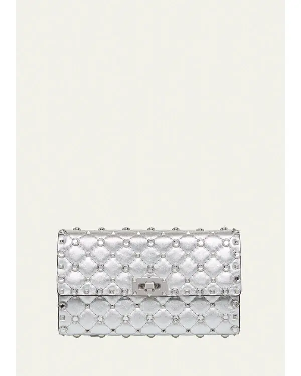 Valentino Garavani Quilted Metallic Leather Rockstud & Rhinestone Shoulder Bag