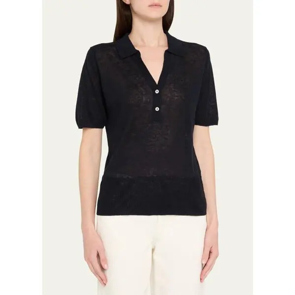 Majestic Filatures Semi-sheer Knit Polo Shirt