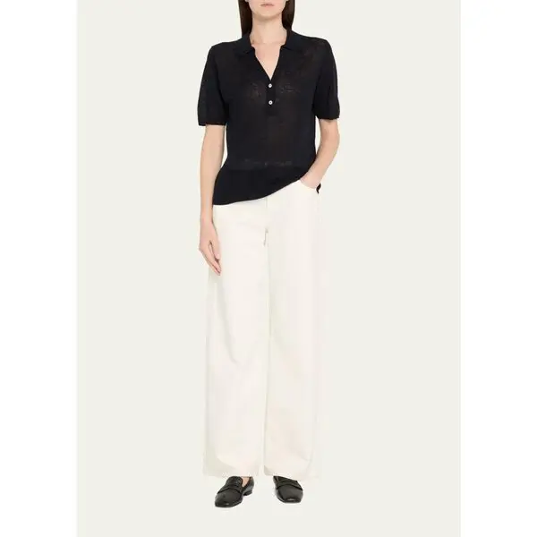 Majestic Filatures Semi-sheer Knit Polo Shirt