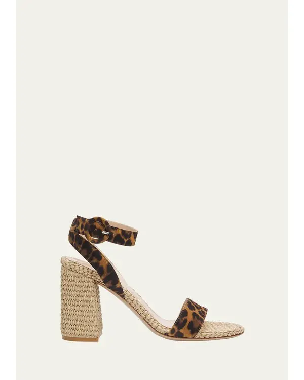 GIANVITO ROSSI 85mm -printed Suede And Raffia Sandals