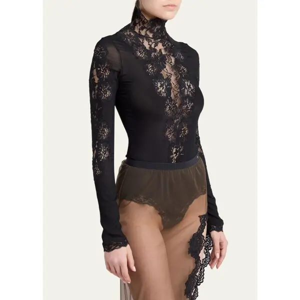 Valentino Garavani Turtleneck Lace & Jersey Long-sleeve Bodysuit