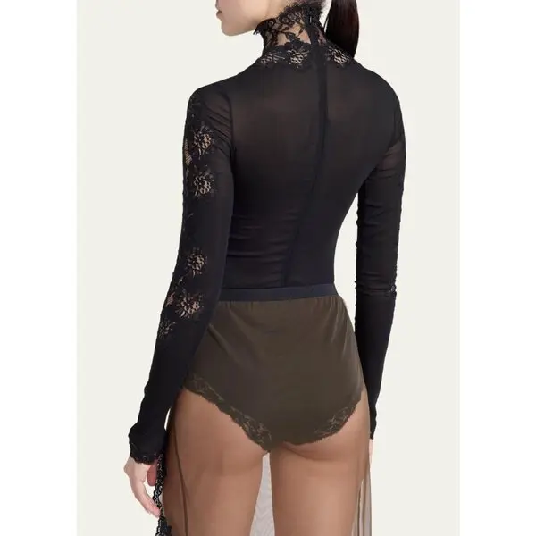 Valentino Garavani Turtleneck Lace & Jersey Long-sleeve Bodysuit