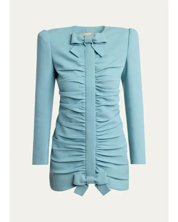 Valentino Garavani Ruched Bow-embellished Bodycon Mini Dress - Green
