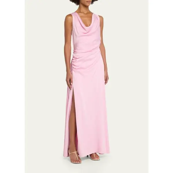 Simkhai Elinne Draped Off-shoulder Column Gown - Bubblegum