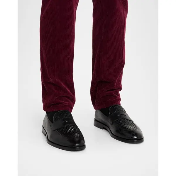 Brunello Cucinelli Woven Vamp Leather Penny Loafers - Black