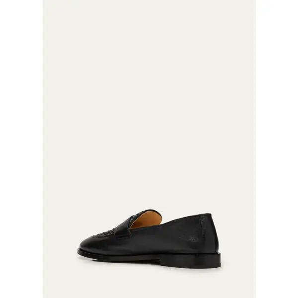 Brunello Cucinelli Woven Vamp Leather Penny Loafers - Black