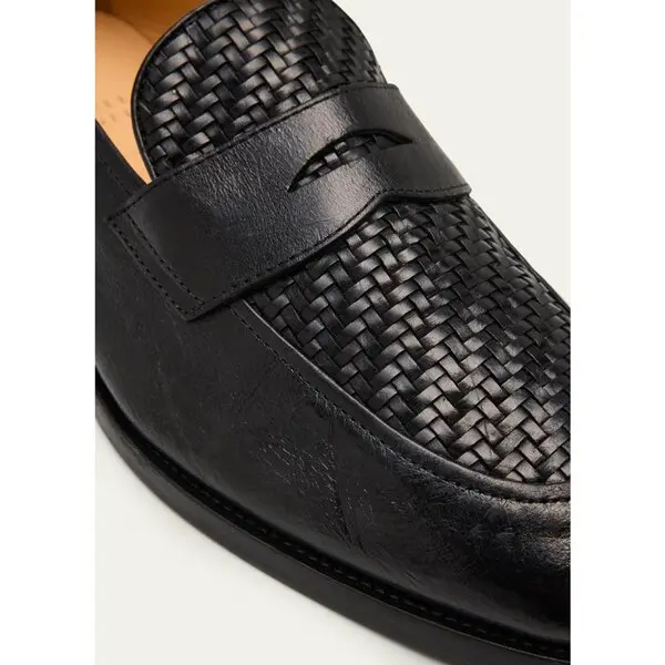 Brunello Cucinelli Woven Vamp Leather Penny Loafers - Black