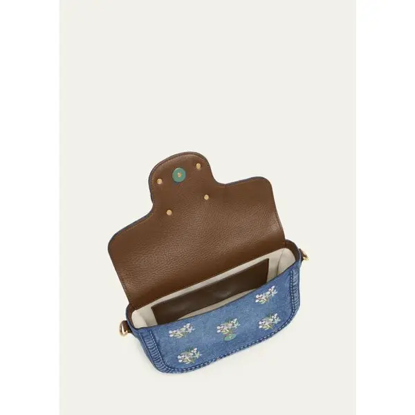 Valentino Garavani Alltime Floral-embroidered Denim Shoulder Bag