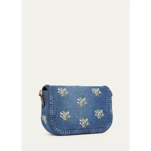Valentino Garavani Alltime Floral-embroidered Denim Shoulder Bag