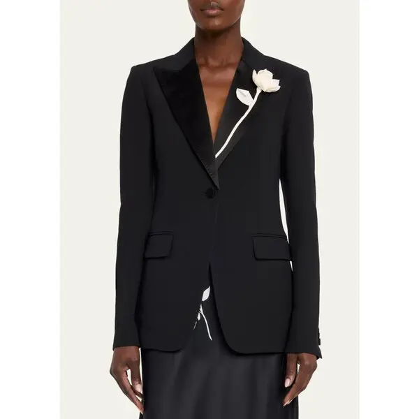 Lafayette 148 New York Floral Applique Peak-lapel Blazer