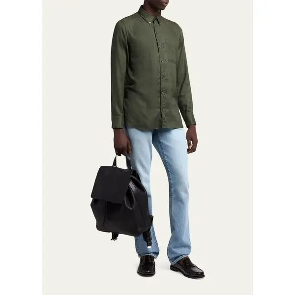 TOM FORD Grained Leather T-line Flap Backpack