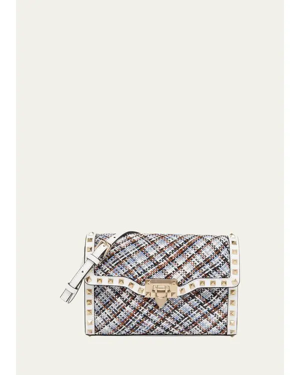 Valentino Garavani Small Woven Leather-trim Rockstud Crossbody Bag - Multi