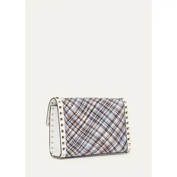 Valentino Garavani Small Woven Leather-trim Rockstud Crossbody Bag