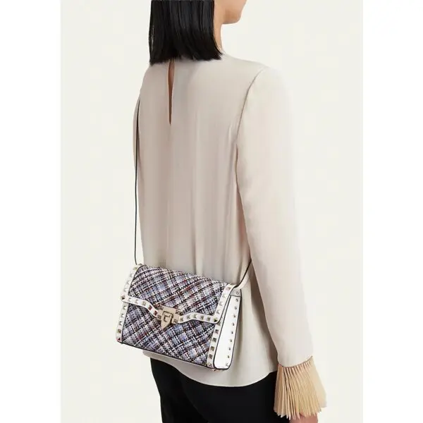 Valentino Garavani Small Woven Leather-trim Rockstud Crossbody Bag