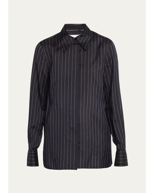 Lafayette 148 New York Pinstripe Button-front Blouse - Ink Multi