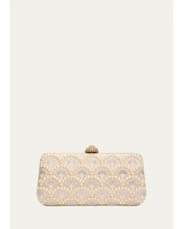 Valentino Garavani Carry Secrets Rhinestone & Pearly Stud Satin Clutch Bag