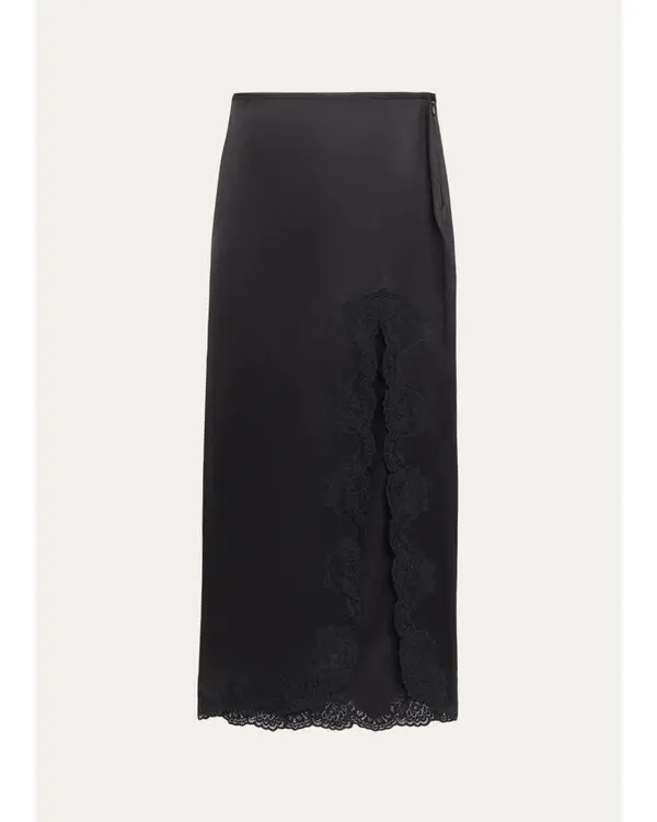 Valentino Garavani Lace-trim Silk Satin Maxi Slit Skirt