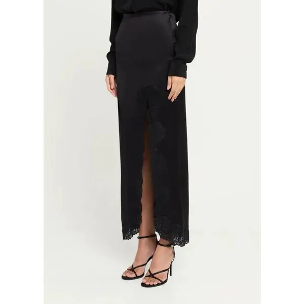 Valentino Garavani Lace-trim Silk Satin Maxi Slit Skirt