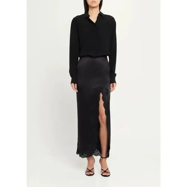 Valentino Garavani Lace-trim Silk Satin Maxi Slit Skirt