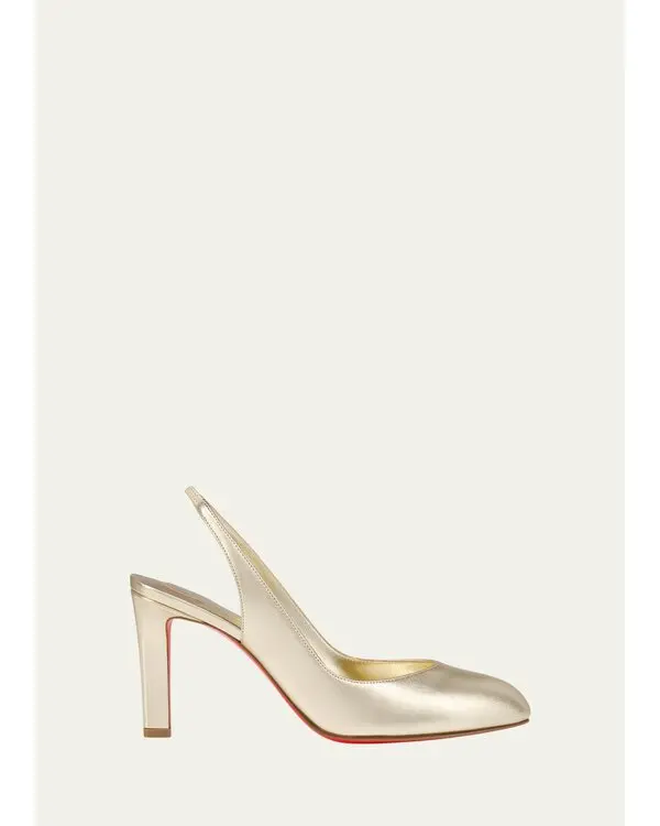 CHRISTIAN LOUBOUTIN 85mm Fannylove Metallic Leather Slingback Pumps - Platine