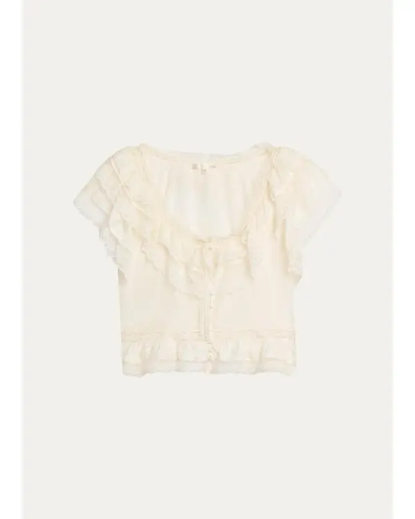 LoveShackFancy Persine Silk Ruffle Top
