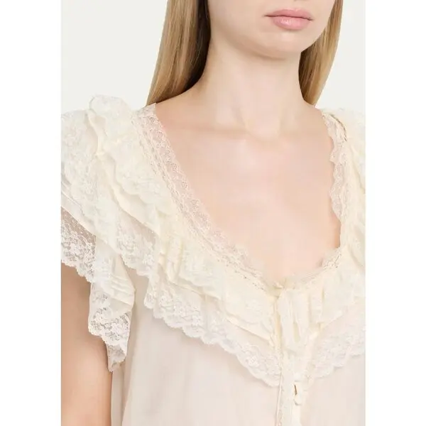 LoveShackFancy Persine Silk Ruffle Top