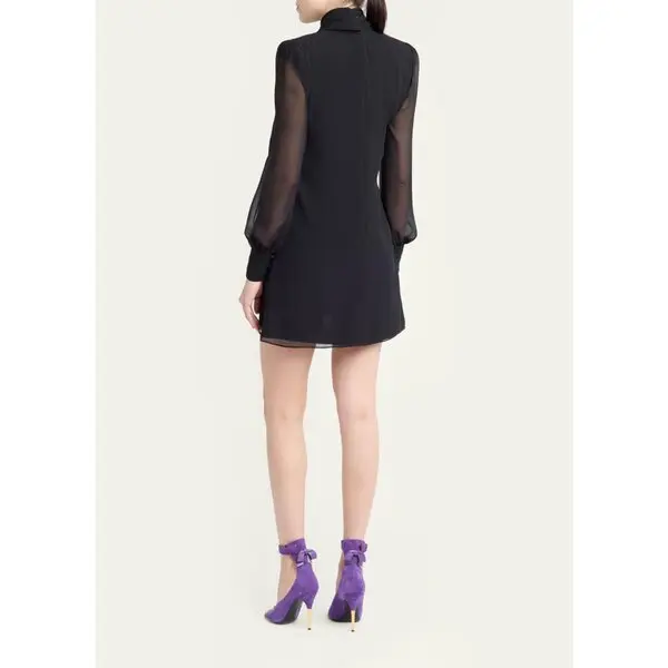 Valentino Garavani Mock-neck Draped Silk Georgette Mini Dress