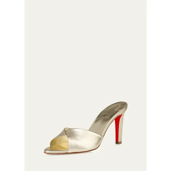 CHRISTIAN LOUBOUTIN 85mm Fanny Metallic Leather Slide Sandals