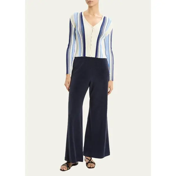 Theory Striped Long-sleeve Knit Cardigan - Navy Multi