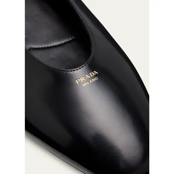 Prada Brushed Leather Ballerina Flats - Nero
