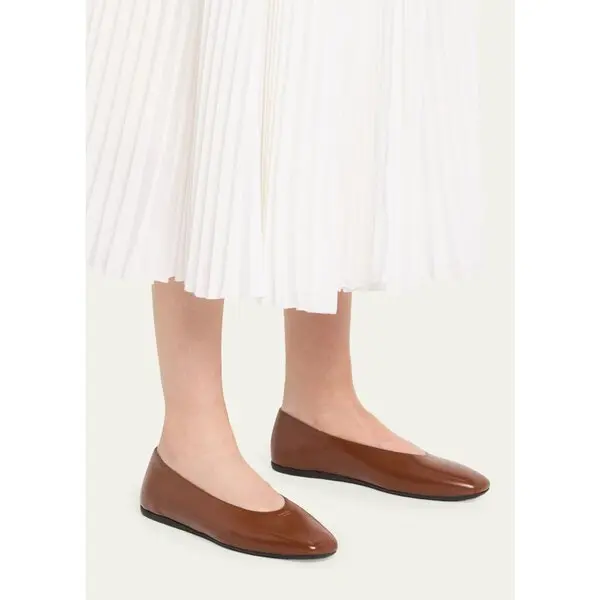 Prada Brushed Leather Ballerina Flats - Nero