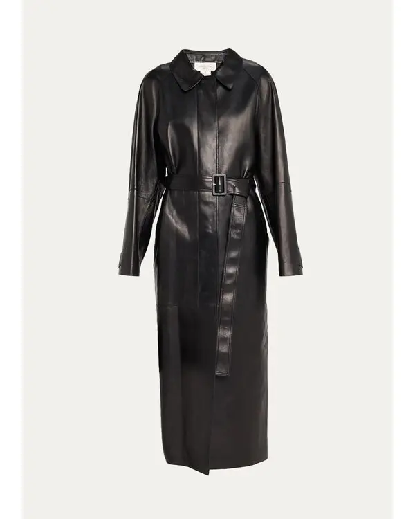 Lafayette 148 New York Oversized Belted Leather Trench Coat