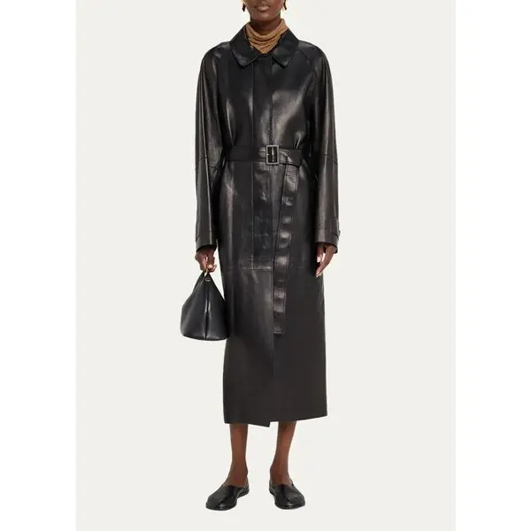 Lafayette 148 New York Oversized Belted Leather Trench Coat