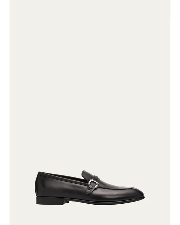FERRAGAMO Terence Calfskin Gancini Saddle-strap Loafers - Nero