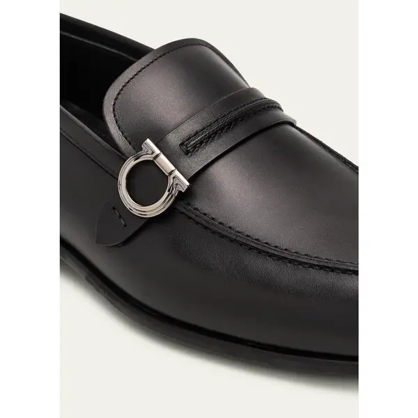 FERRAGAMO Terence Calfskin Gancini Saddle-strap Loafers - Nero