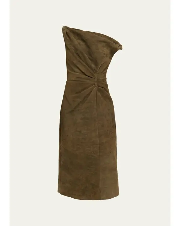 Proenza Schouler Kaelin Off-the-shoulder Suede Mini Dress - Cypress