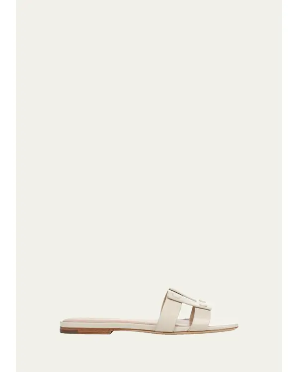 Veronica Beard Via Patent Leather Flat Slide Sandals - Ecru