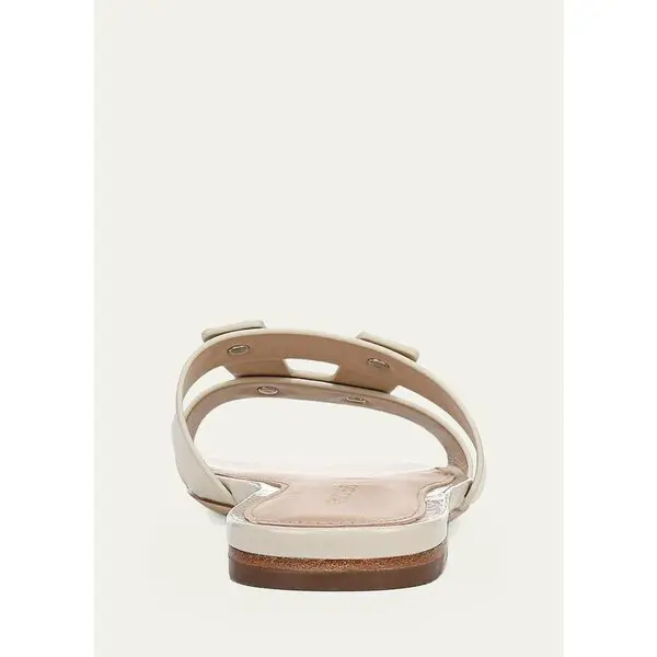 Veronica Beard Via Patent Leather Flat Slide Sandals - Ecru