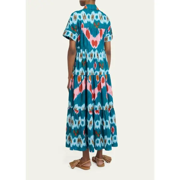 Erdem Abstract-print Cotton Tiered Midi Shirtdress