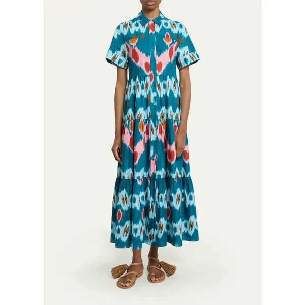 Erdem Abstract-print Cotton Tiered Midi Shirtdress