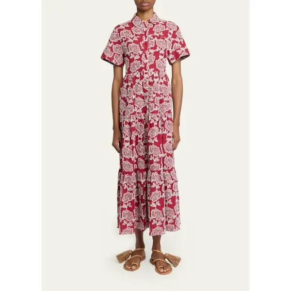 Erdem Embroidered Cotton Tiered Midi Shirtdress