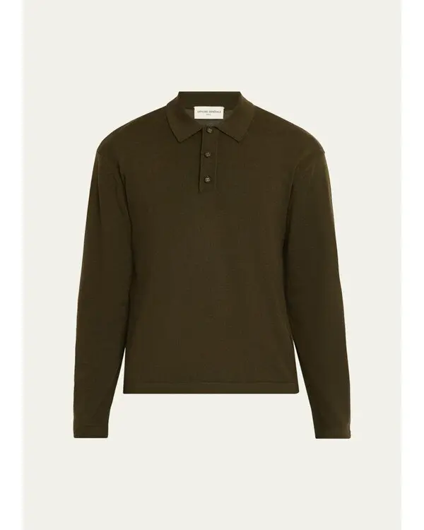 Officine Générale Merino Wool Long-sleeve Polo Shirt