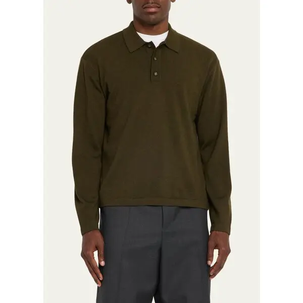 Officine Générale Merino Wool Long-sleeve Polo Shirt