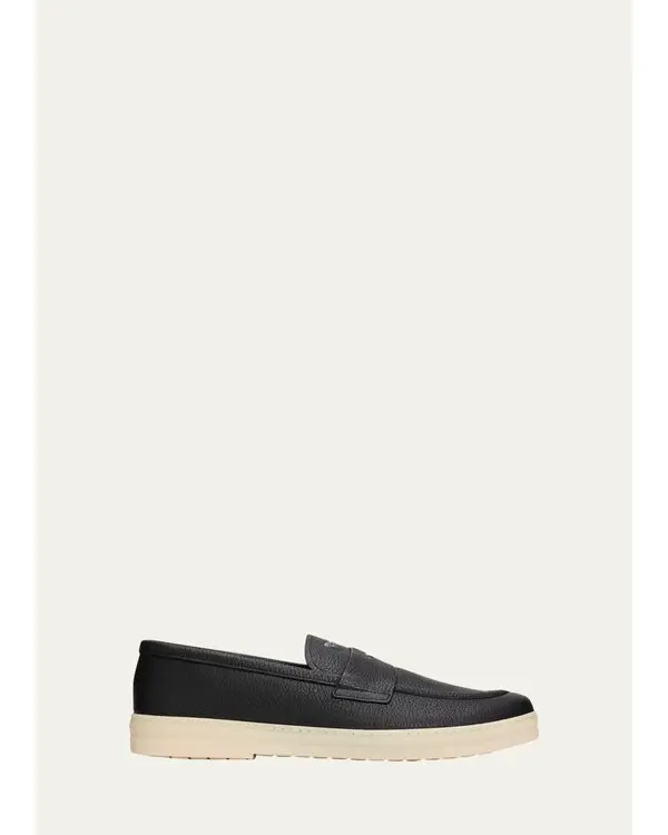 Prada Alphabet Deerskin Rubber-sole Penny Loafers - Nero 1