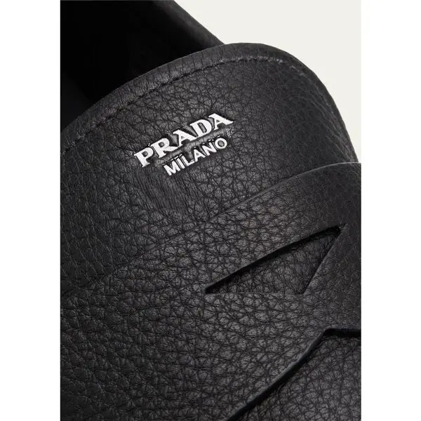 Prada Alphabet Deerskin Rubber-sole Penny Loafers - Nero 1