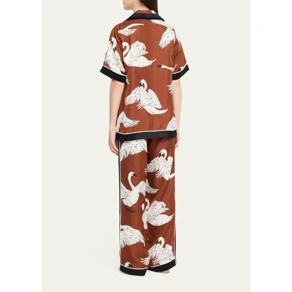 Olivia Von Halle Tilda Swan-print Silk Twill Pajama Set