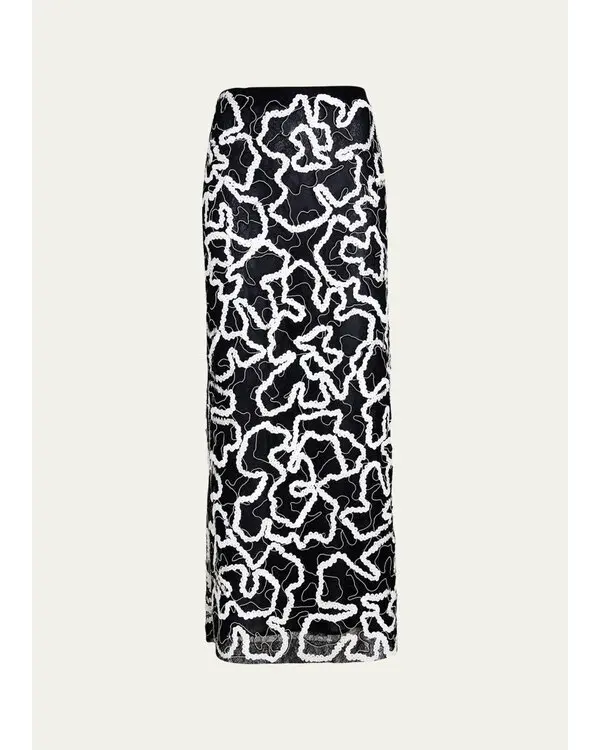 Proenza Schouler Maite Embroidered Column Maxi Skirt - White Multi