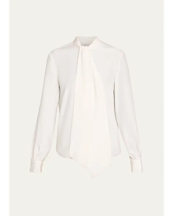 Lafayette 148 New York Tie-neck Silk Georgette Blouse - Cloud